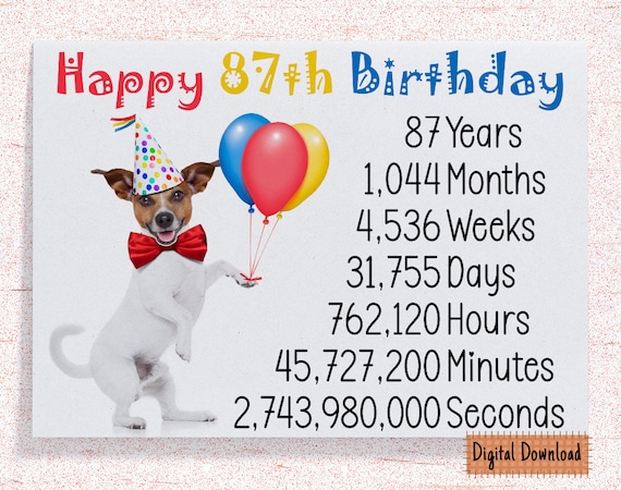 Printable Cute 87th Birthday Card Birthday Card for 87th - Etsy