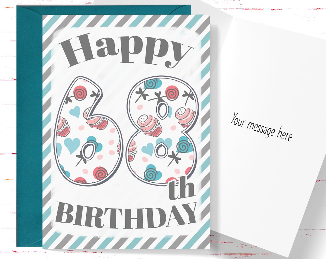 Happy 68th Birthday Card, Cute Birthday Card for 68 Year Old Birthday ...