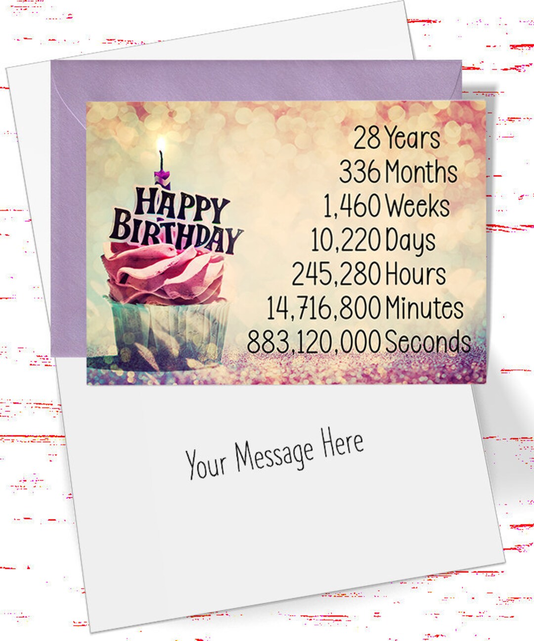 28th Birthday Card for Her Years Months Weeks Days Birthday - Etsy