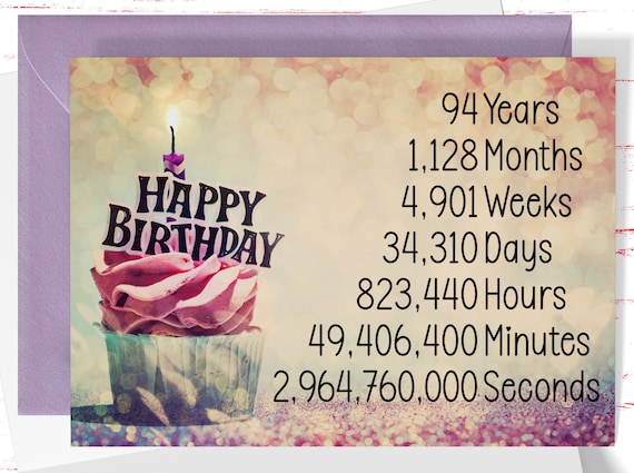 94th Birthday Card for Her Time Count Birthday Card for 94th | Etsy