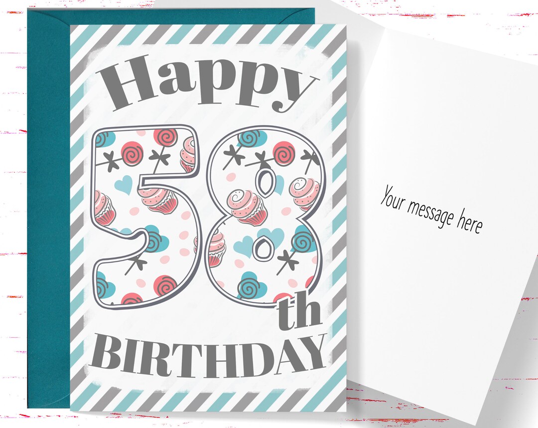 Happy 58th Birthday Card, Cute Birthday Card for 58 Year Old Birthday ...