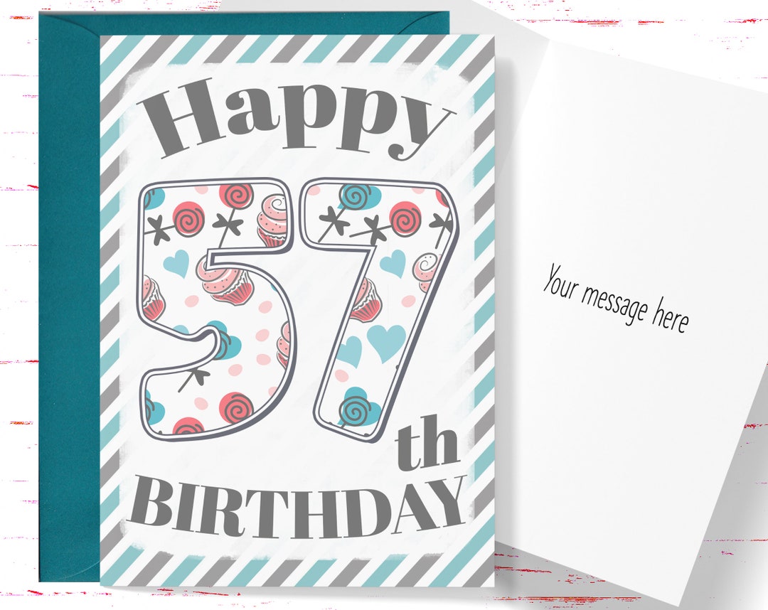 Happy 57th Birthday Card, Cute Birthday Card for 57 Year Old Birthday ...