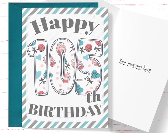 Happy 105th Birthday Card Cute Birthday Card for 105 Year Old - Etsy