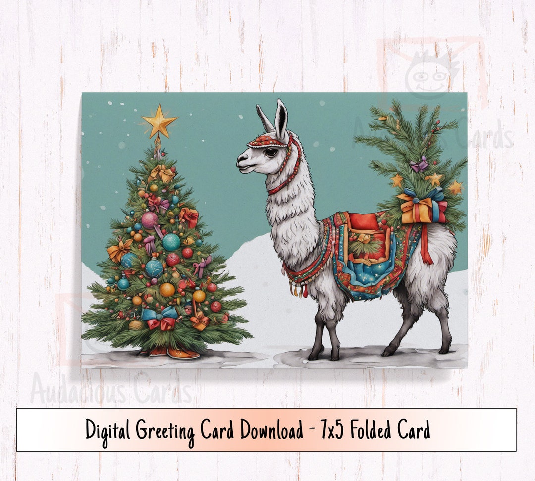 Llama Christmas Tree Card: Printable Holiday Card (digital Download) - Etsy