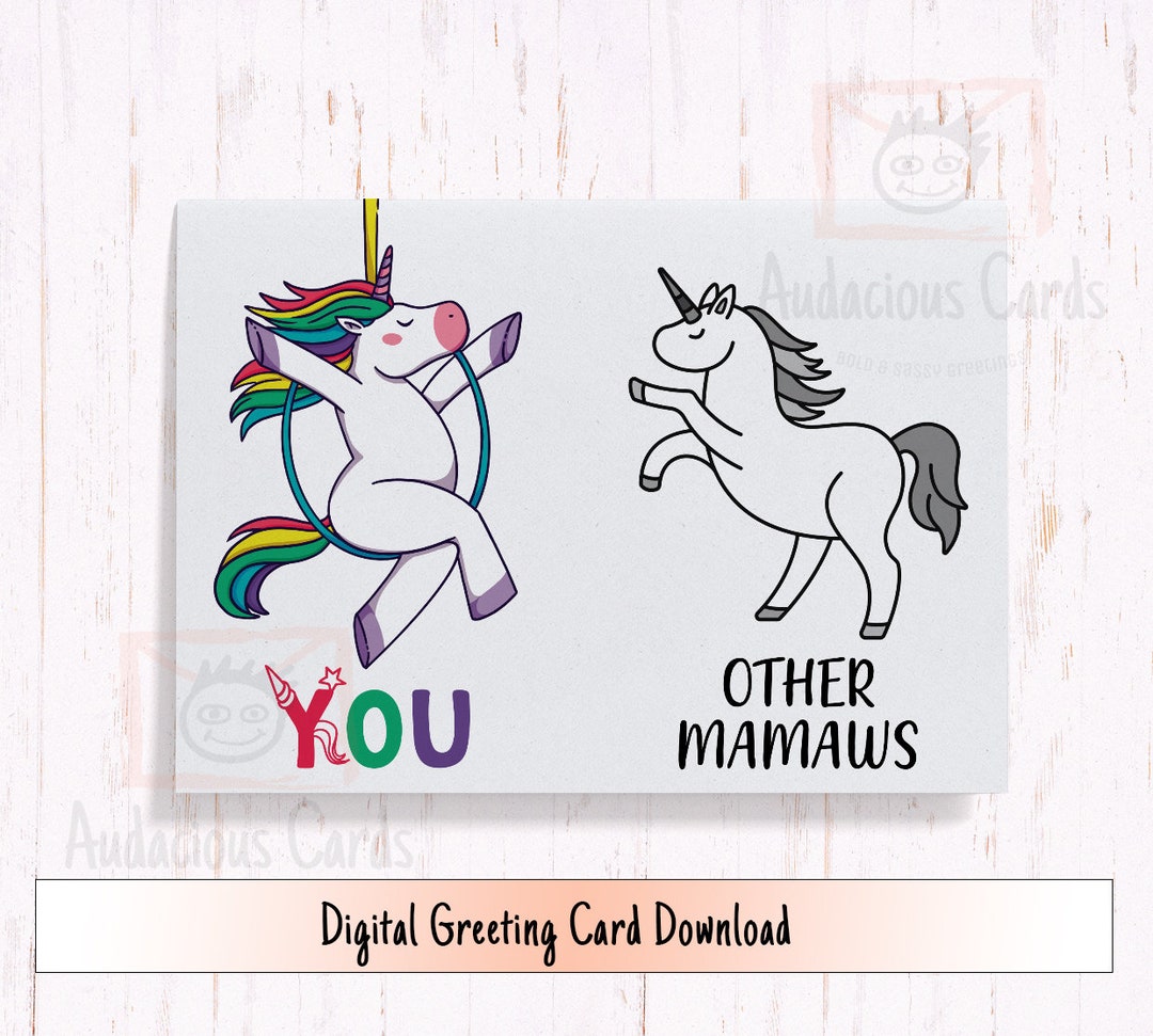 Printable Unicorn Card for Mamaw, Digital Downloadable Birthday Card ...