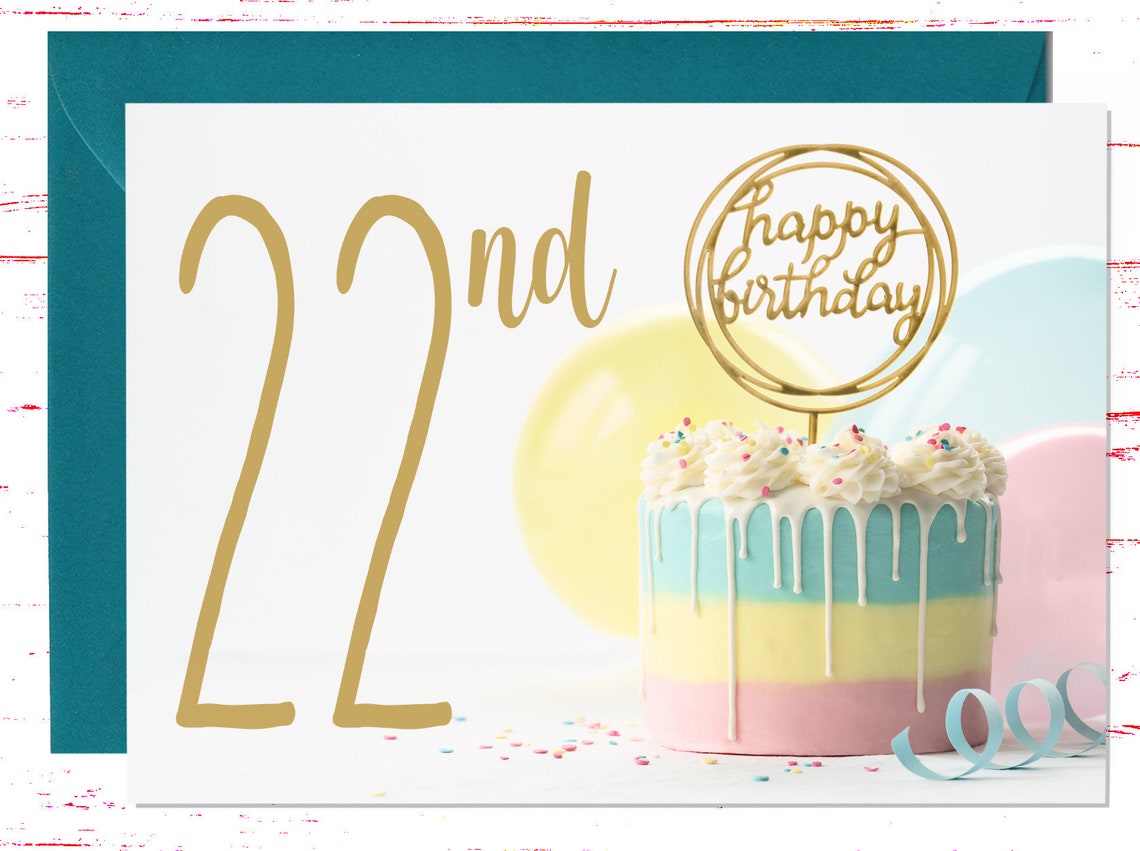 22nd Birthday Card for Her Beautiful Birthday Cake Card With - Etsy