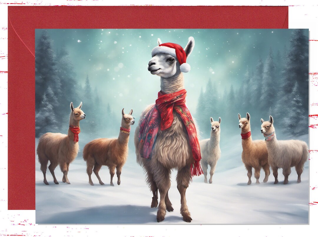 Llama Seasonal Card, Animal Greeting Card, Holiday Christmas Cards ...