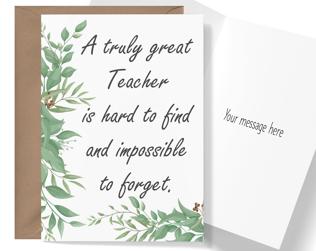 Card for Teacher, Birthday Greeting Card for Teacher, Thank You Card ...