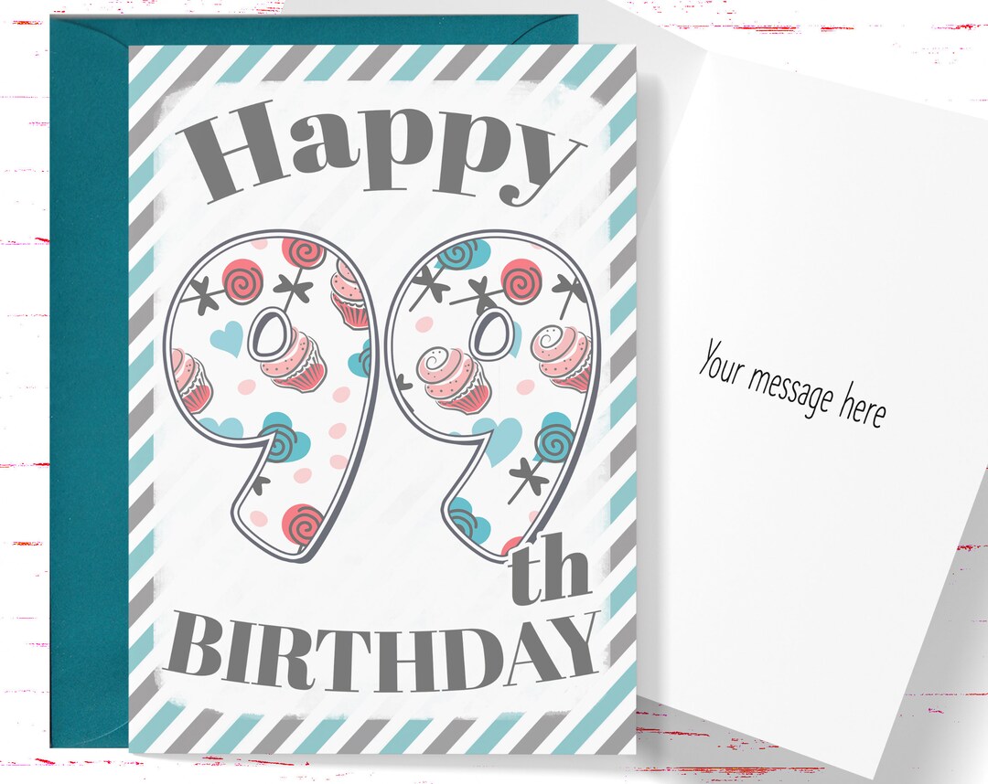 Happy 99th Birthday Card, Cute Birthday Card for 99 Year Old Birthday ...