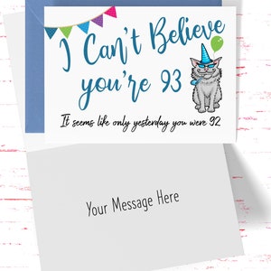 Funny 93rd Birthday Card Her, Sarcastic Birthday Card for 93rd Birthday ...