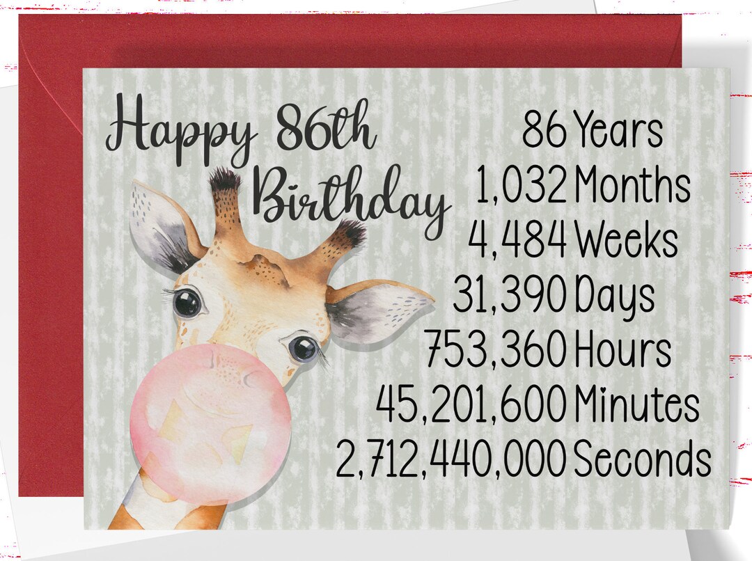 86th Birthday Card for Her, Time Count Birthday Card 86th Birthday ...