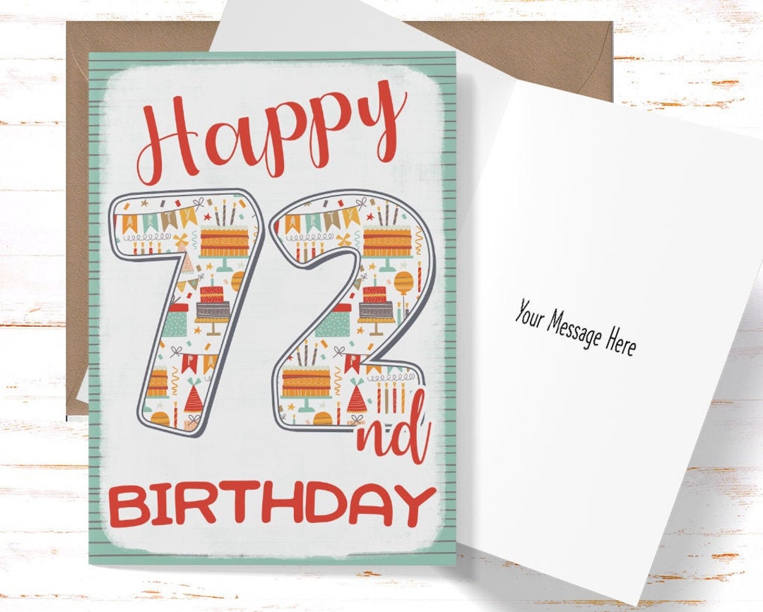 Happy 72nd Birthday Card for Her, Birthday Card for 72nd Birthday, Cute ...