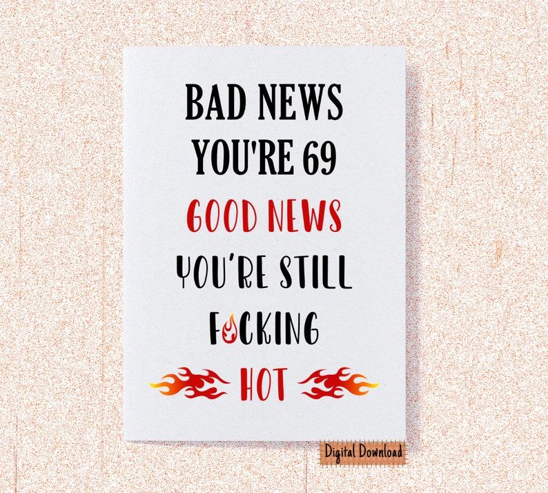 Funny 69th Birthday Card for Her: Sarcastic Printable Design (digital ...