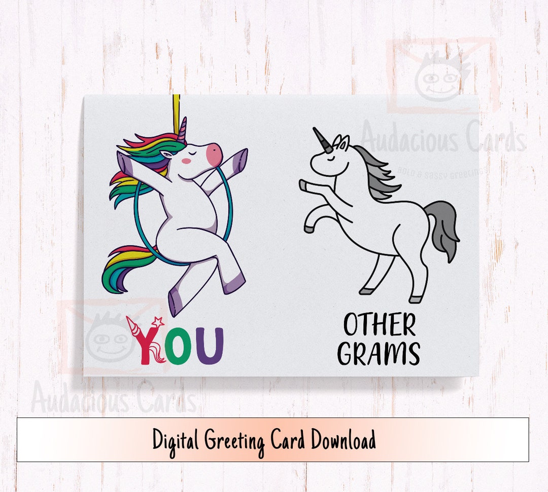 Unicorn Grams Card: Printable Birthday or Mother's Day (digital ...