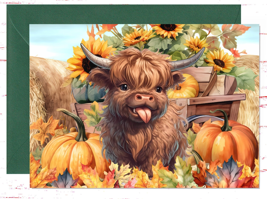 Highland Cow Greeting Card, Thanksgiving Cards, Fall Greeting Card for ...