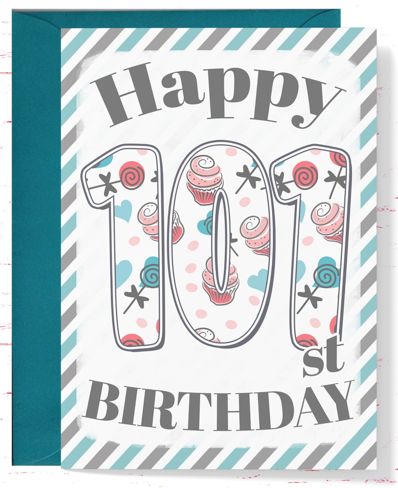 Happy 101st Birthday Card, Cute Birthday Card for 101 Year Old Birthday ...