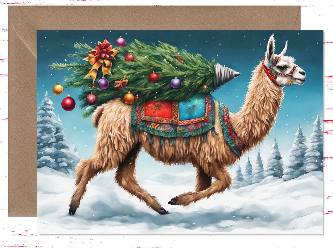 Llama Christmas Card, Christmas Greeting Card, Llama in Snow With ...