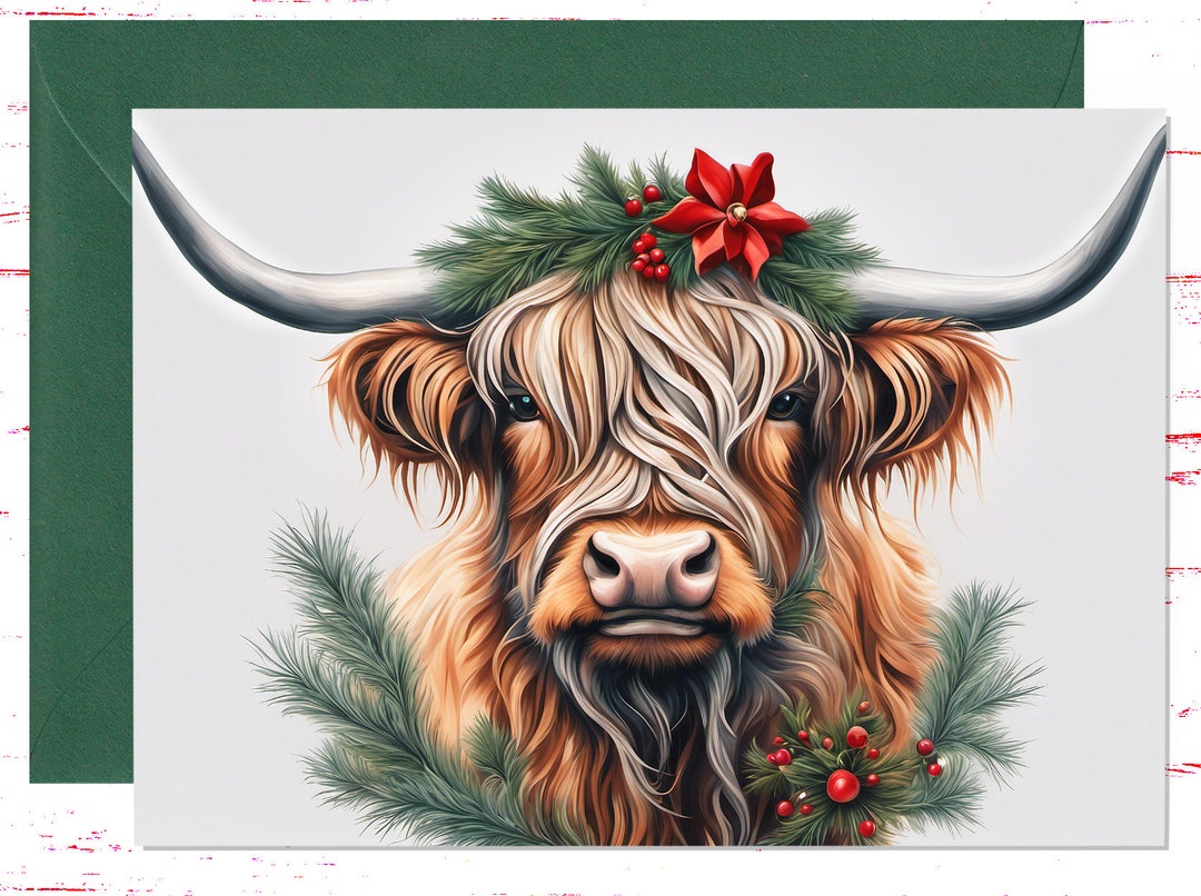 Highland Cow Holiday Card, Family Christmas Greeting Card, Highland ...