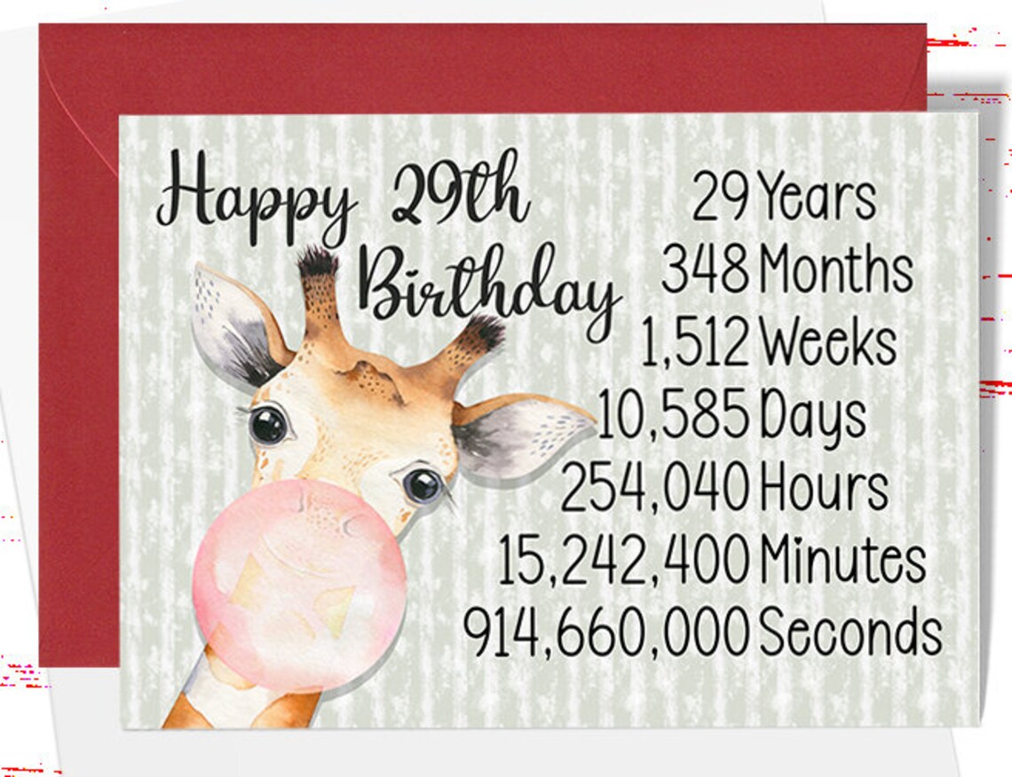 29th Birthday Card Cute 29th Birthday Greeting Card Funny - Etsy
