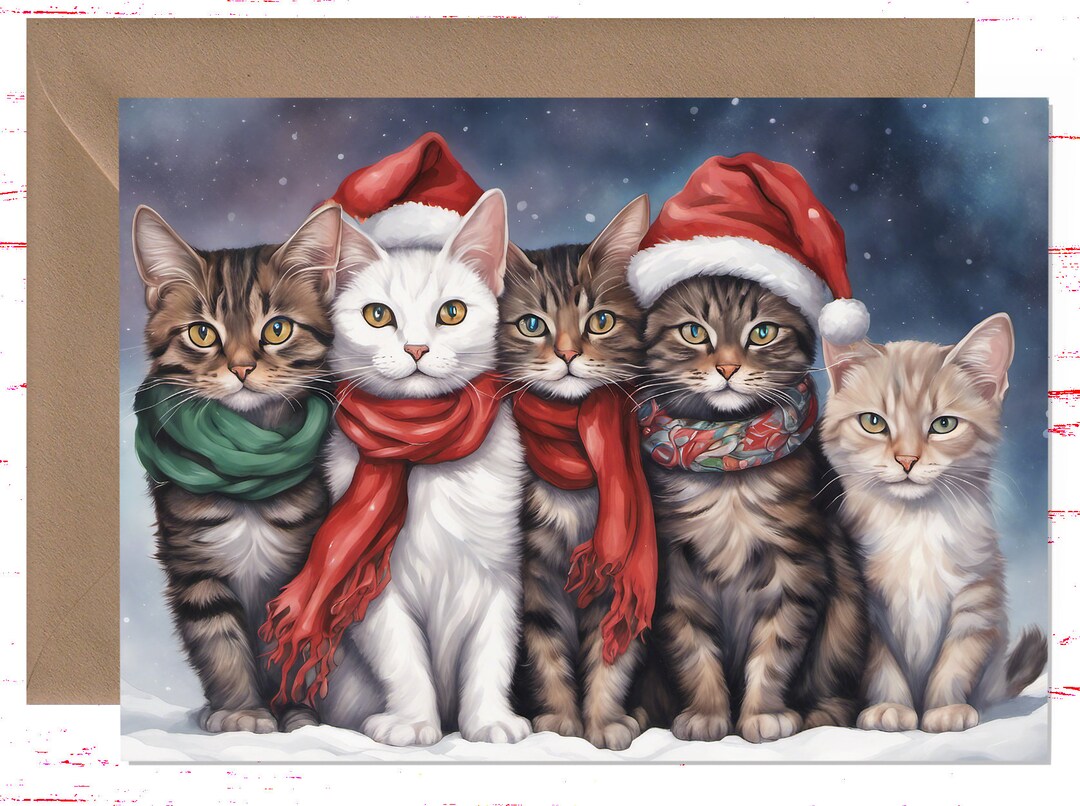 Cats Seasonal Card, Animal Greeting Card, Holiday Christmas Cards ...