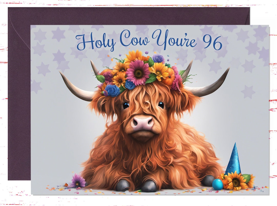 96th Birthday Card, Cute Highland Cow Birthday Card for 96 Year Old ...
