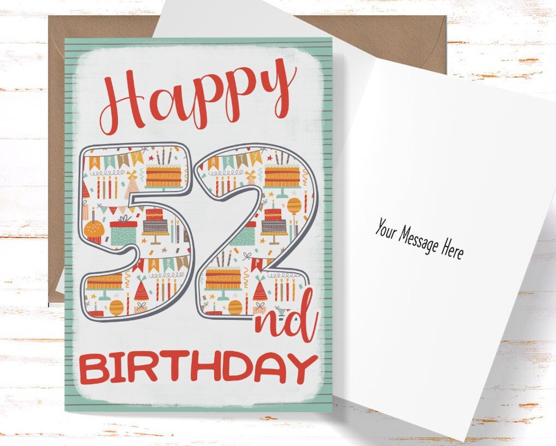 Happy 52nd Birthday Card for Her, Birthday Card for 52nd Birthday, Cute ...