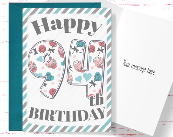 Happy 94th Birthday Card Cute Birthday Card for 94 Year Old - Etsy