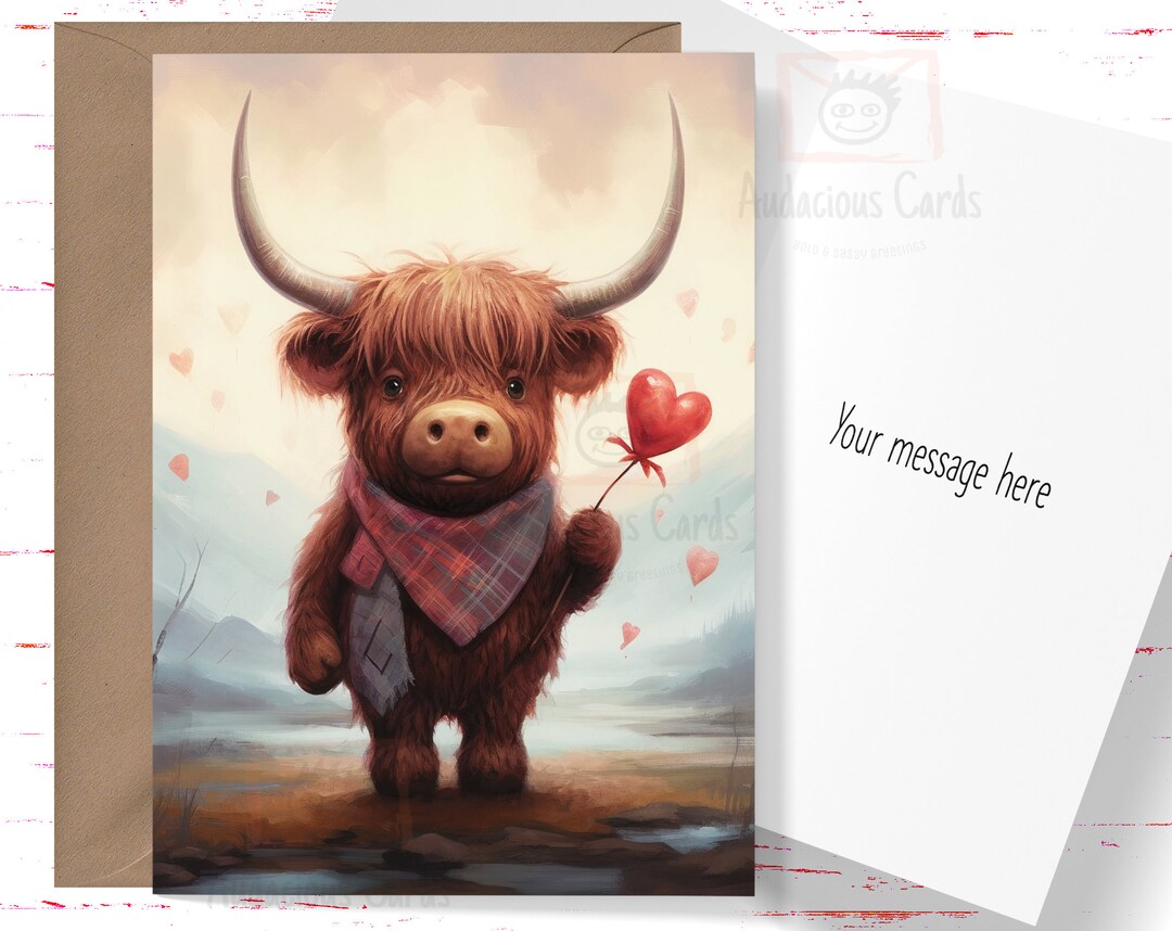 Highland Cow Valentine Card, Cute Card for Her, Best Friend Galantine ...
