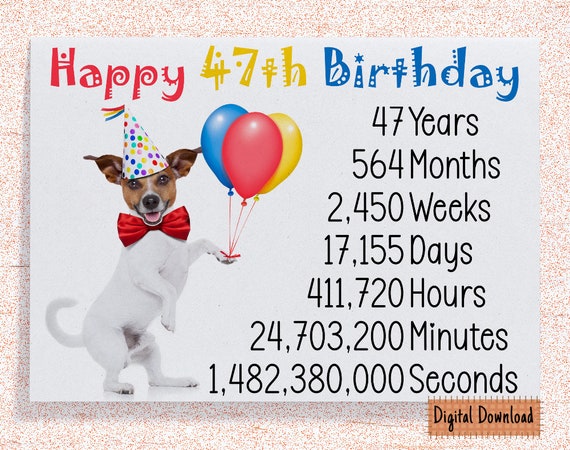 Printable Cute 47th Birthday Card Birthday Card for 47th - Etsy