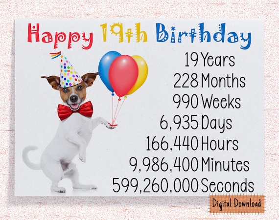 Printable Cute 19th Birthday Card Time Count Birthday Card - Etsy