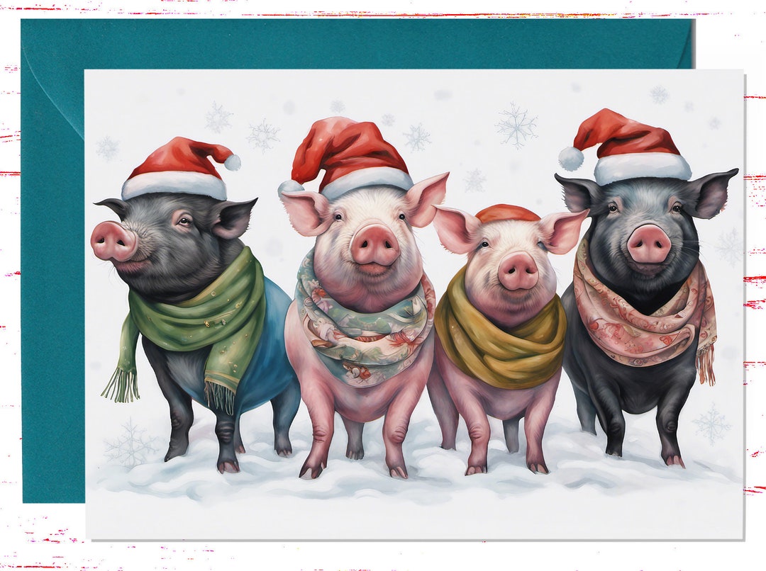 Cute Pigs Seasonal Card, Animal Greeting Card, Holiday Christmas Cards ...