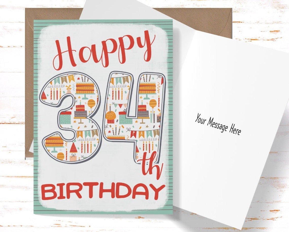 Happy 34th Birthday Card for Her Birthday Card for 34th - Etsy
