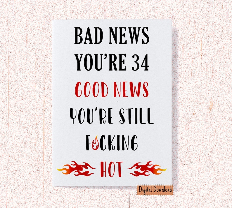 Printable 34th Birthday Card for Girlfriend 34th Birthday | Etsy