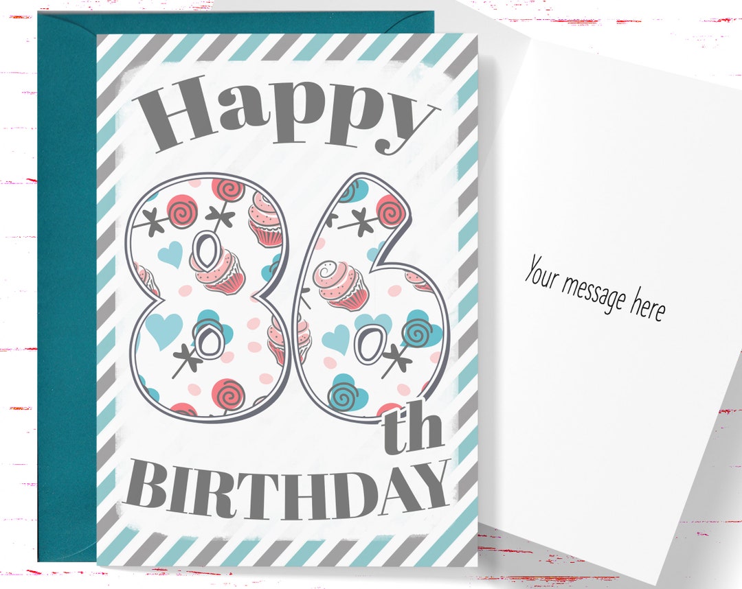 Happy 86th Birthday Card, Cute Birthday Card for 86 Year Old Birthday ...