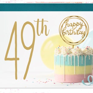 49th Birthday Card for Her, Beautiful Birthday Cake Card With Gold ...