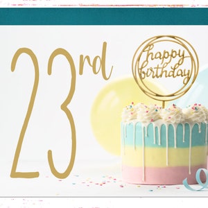 23rd Birthday Card for Her, Beautiful Birthday Cake Card With Gold ...