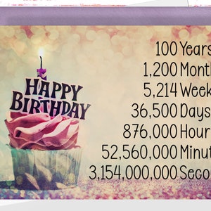 100th Birthday Card for Her, Time Count Birthday Card for 100th ...