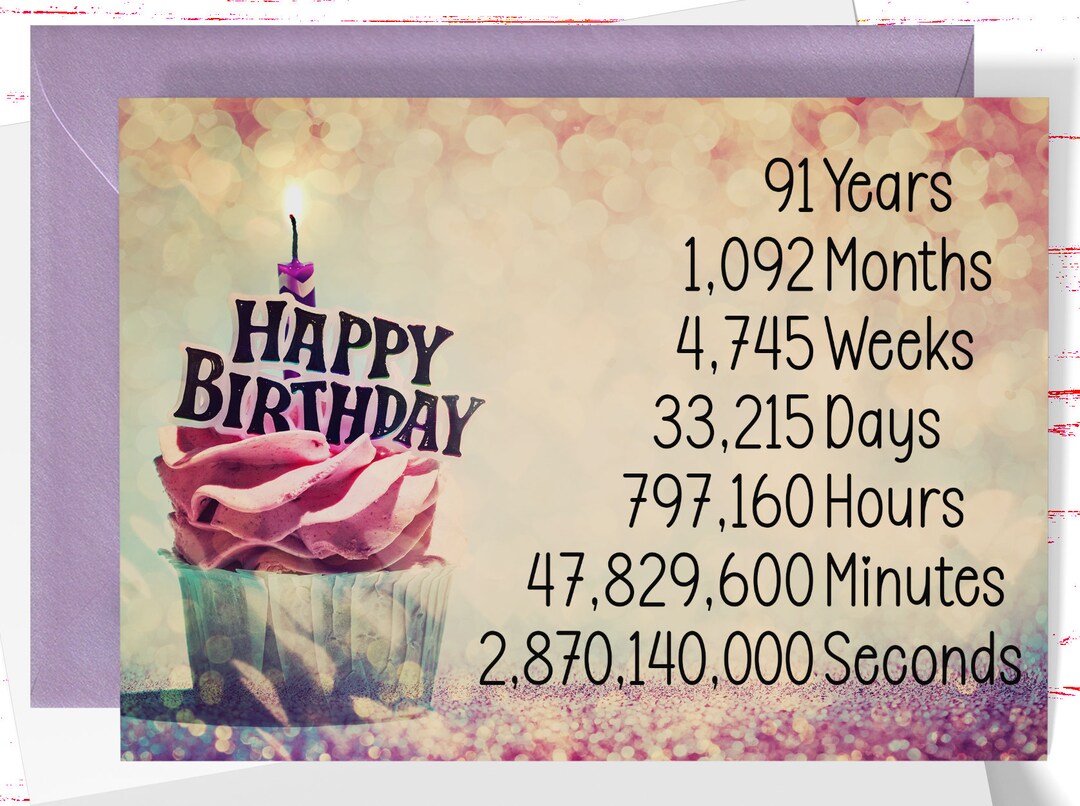 91st Birthday Card for Her, Time Count Birthday Card for 91st Birthday ...