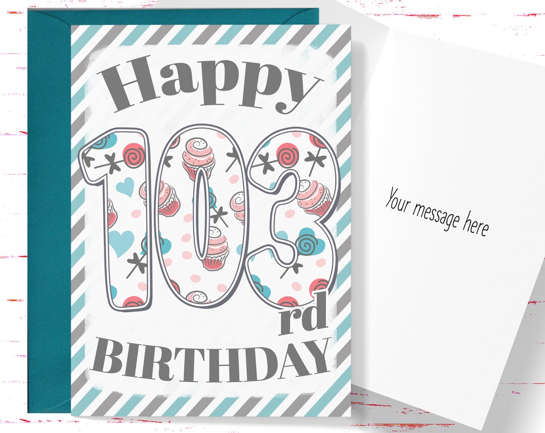 Happy 103rd Birthday Card, Cute Birthday Card for 103 Year Old Birthday ...