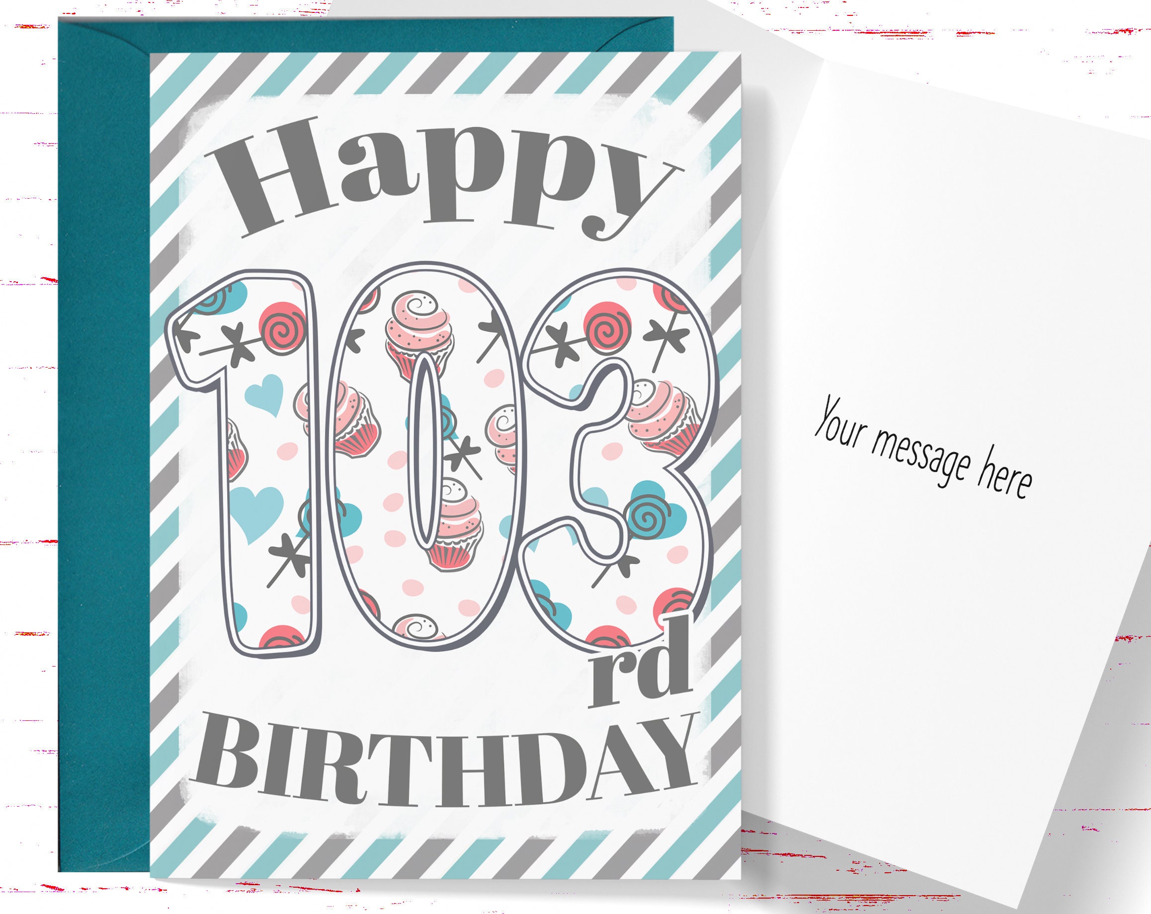 Happy 103rd Birthday Card, Cute Birthday Card for 103 Year Old Birthday ...
