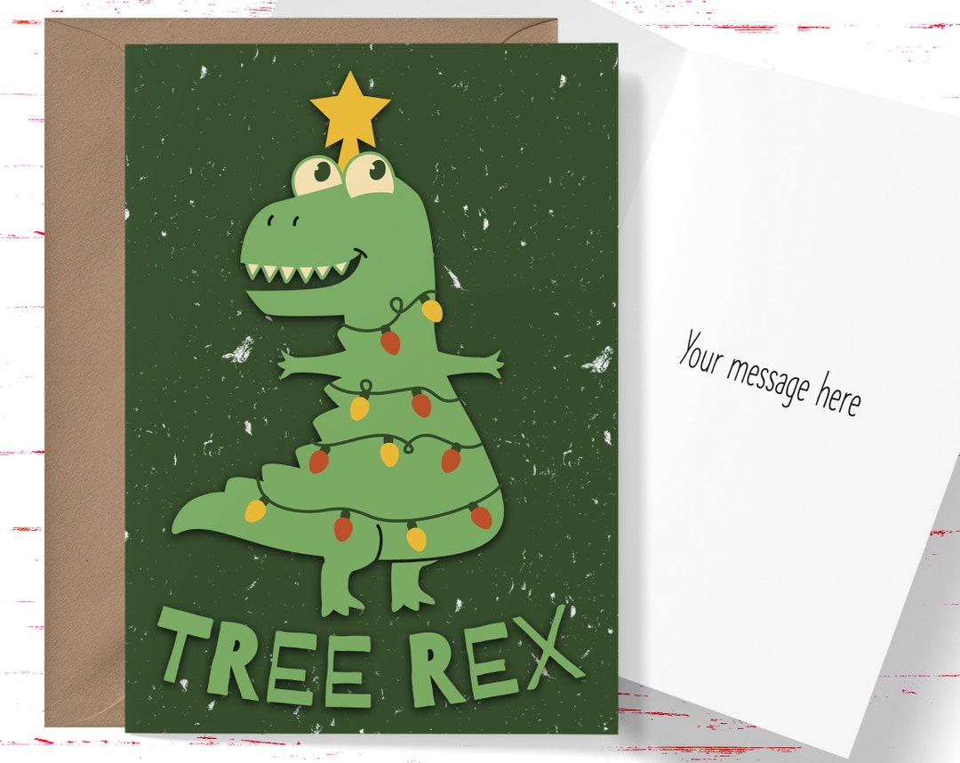 Tree Rex Christmas Cards Greeting Card for Kids Dinosaur - Etsy