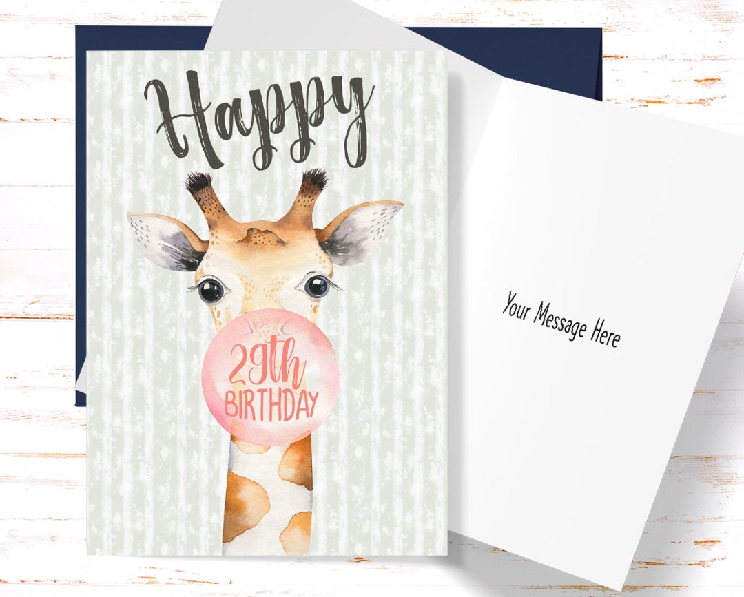 29th Birthday Card, Cute 29th Birthday Greeting Card, Funny 29th ...