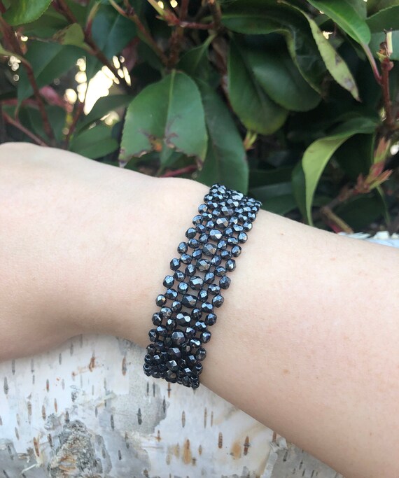 Beadwork bracelet with button closure Woven beaded bracelet | Etsy