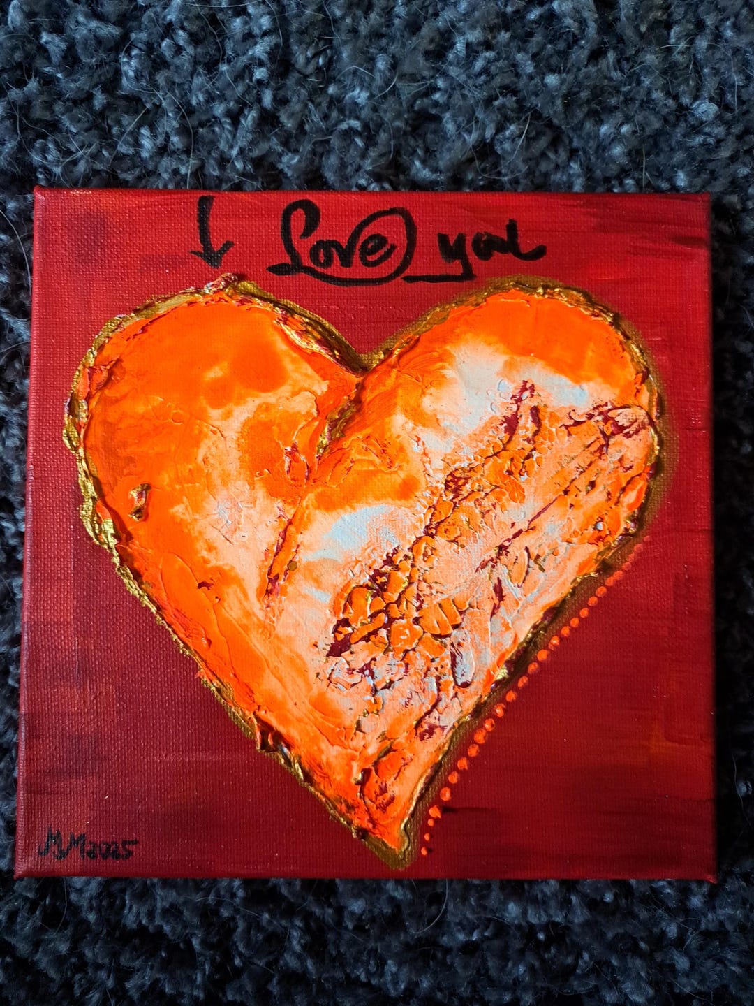 Heart, Hand-painted Heart Picture With Acrylic Paints on Small Canvas ...