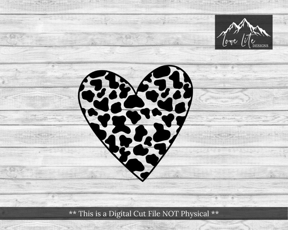 HAND DRAWN Cow Pattern Heart SVG, Heart T-shirt File, Cow Lover Svg ...
