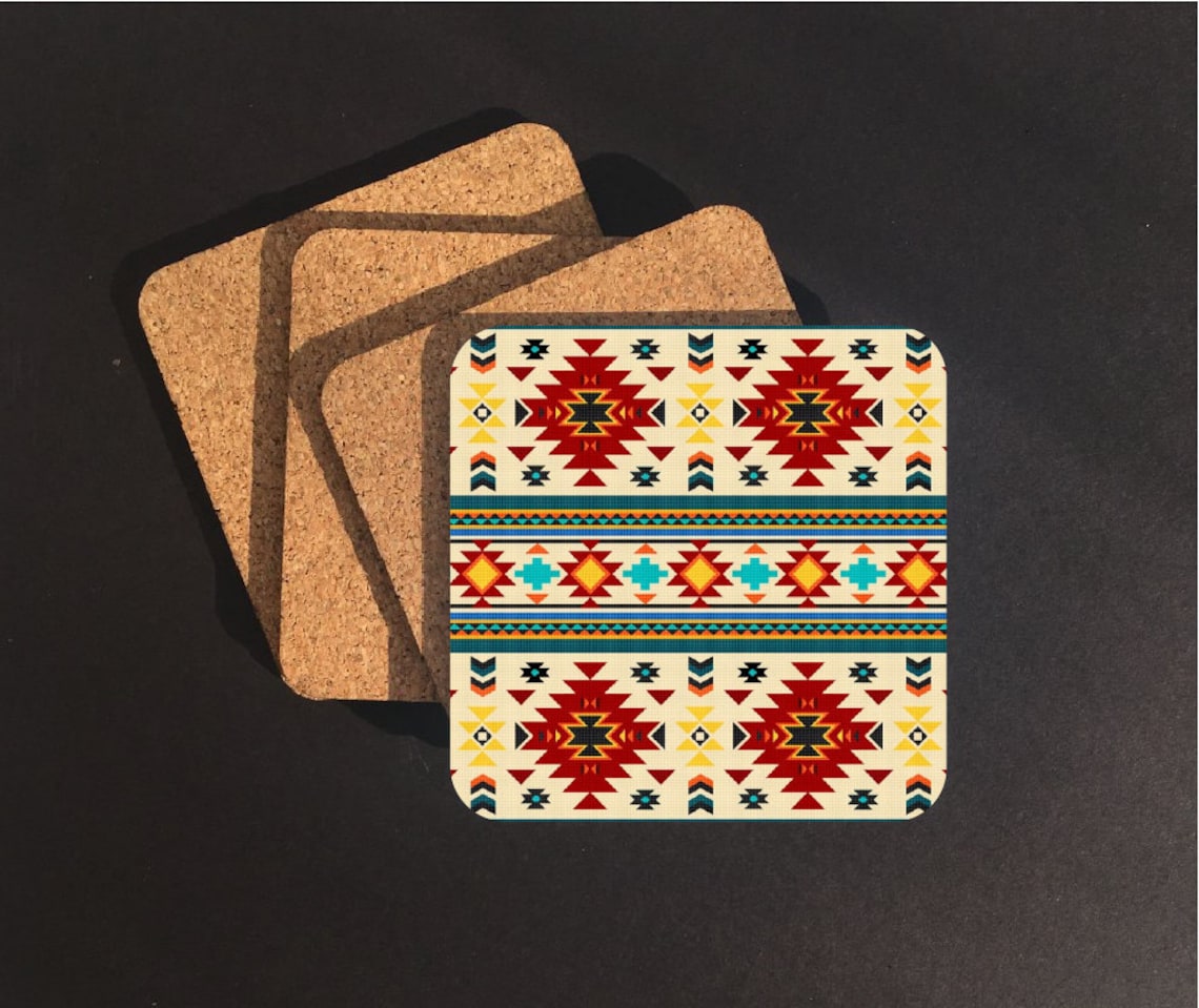 4 Set of Southwestern Native Drink Coasters, Native American Pattern ...