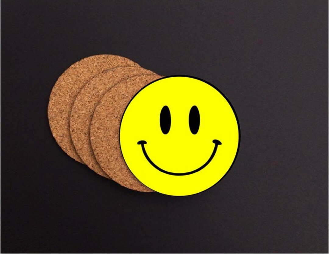 4 Set of Smiley Face Circle Coasters, Smile Designs, Happy Art - Etsy