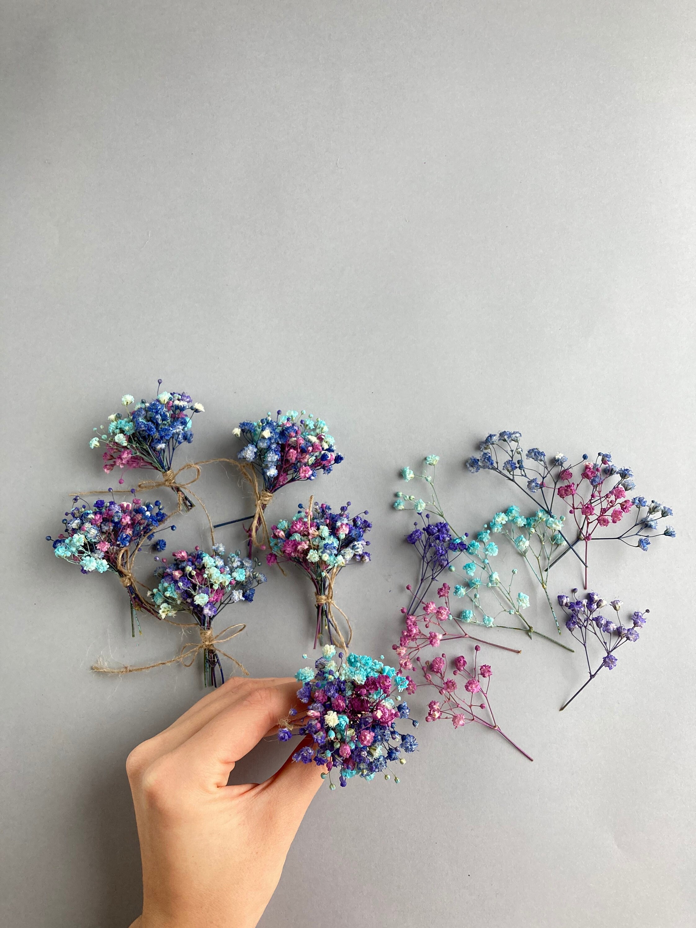 Blue dried gypsophilia flowers Natural Babys breath bouquet | Etsy