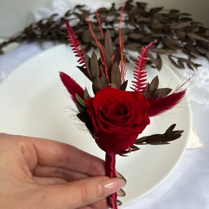 Red Rose Buttonhole Wedding Boutonnière Burgundy Boutonnière Preserved ...