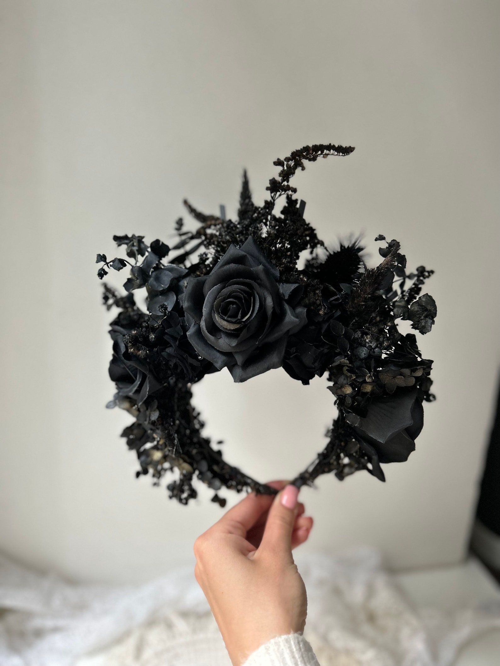 Gothic Wedding Crown Black Flower Headpiece Black Wedding Evil Queen ...